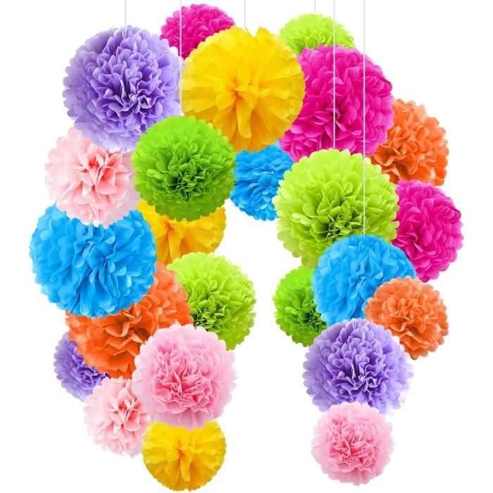Pompons en papier - BIGILANTUH - 24pcs - Multicolore - 30cm, 25cm, 20cm ...