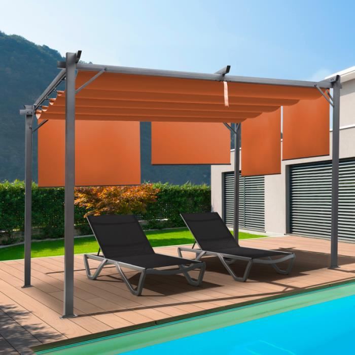 IDMARKET Pergola édition spéciale toit rétractable 3x4 M et 4 stores ...