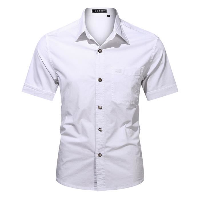 Chemise Homme Ete Manches Courtes Couleur Unie Casual Chemisette Coton ...