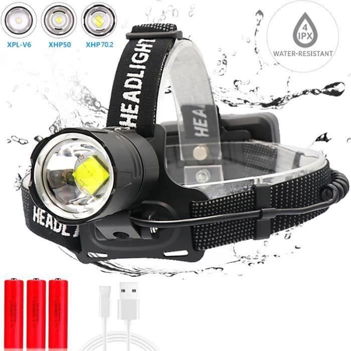 Hengxin-Lampe frontalePhare LED phare XHP70 plus puissant XHP702 USB ...