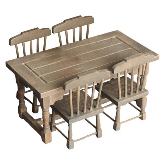 Maison de poupée Miniature Table à manger ensemble de chaises 1:12 ...