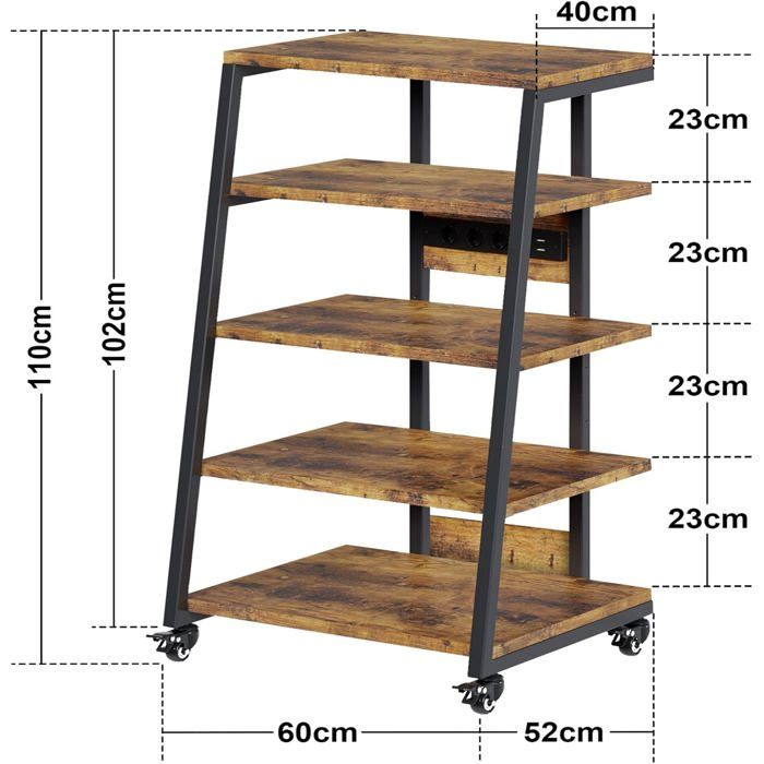 Meuble HIFI à 5 Etagères avec LED et Roulettes en Bois Meuble Audio ...