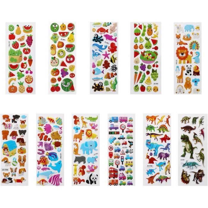 Autocollants 3D Pour Enfants 2 À 4 Ans, 22 Feuilles Kids Stickers, Plus ...