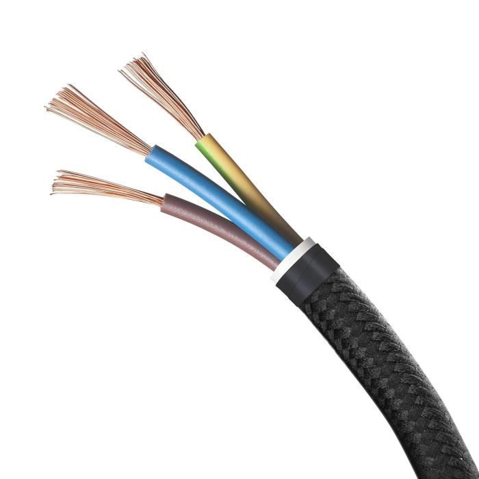 Câble Électrique Textile Couleur Noir, Rond, Soie, 5 Mètres, Avec Mise ...