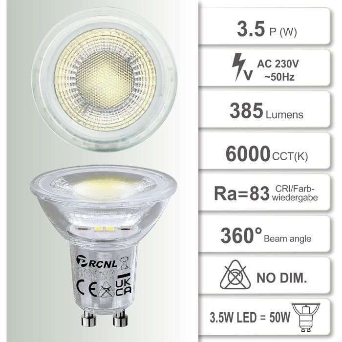 Ampoules Led Gu10 3 5w Blanc Froid 6000k Équivalent 50w Lampe Halogène