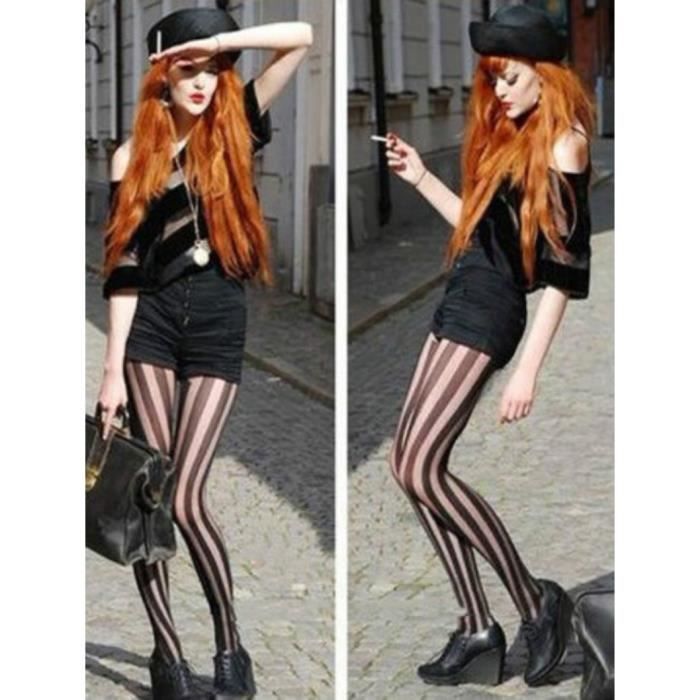 Bas,Collant Sexy en résille à rayures noires pour femmes, bas moulant ...