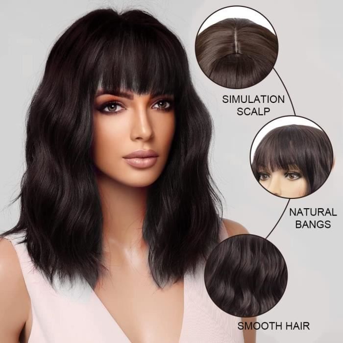 Perruque Bob Courte Avec Franges Naturelle Synthétique Heat Resistant ...
