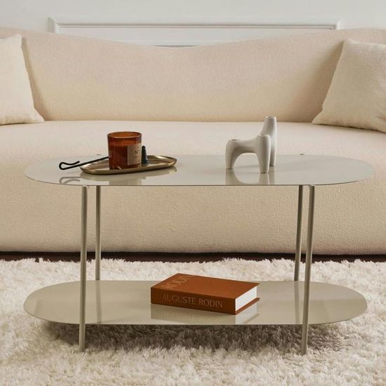 Table basse double plateau taupe - forme ovale SFAX - Cdiscount Maison