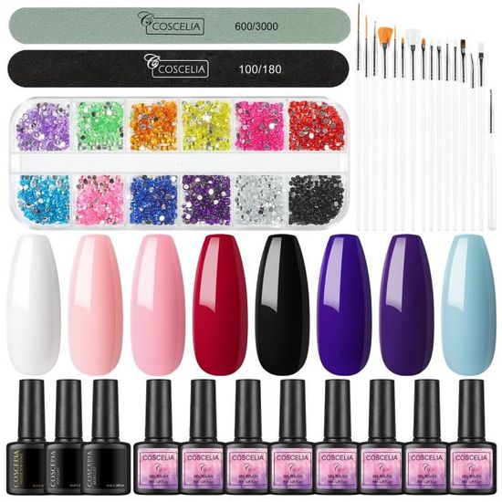 Coscelia Kit 8pcs Vernis Semi Permanent Base Mat Top Coat avec Pinceau ...