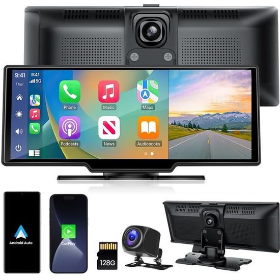 Sans Fil Apple Carplay Android Auto Stéréo de Voiture Dashcam Avant 2K ...