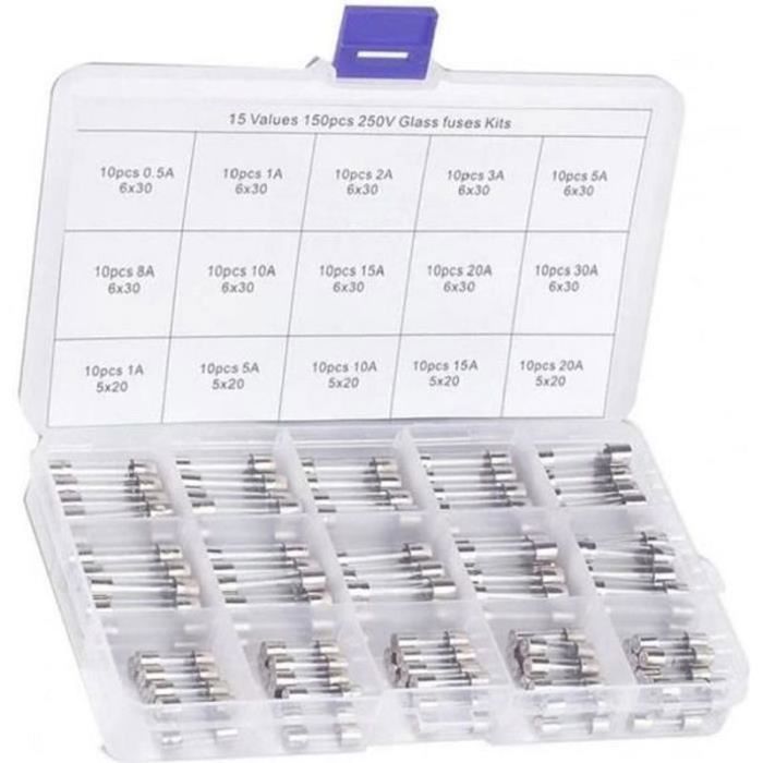FUSIBLES Tube Fusibles Verre Fast-Sopping Fusibles Tube Assortiment Kit 5-20mm 250V 01A-20A avec ...