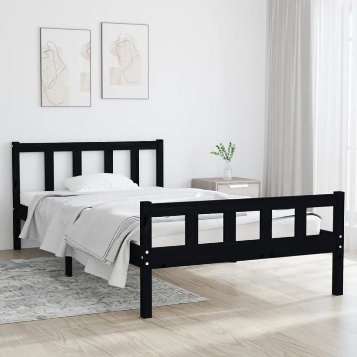 Lit Simple | 1 Place, Cadre de lit noir bois massif, 100x200 cm,sans ...