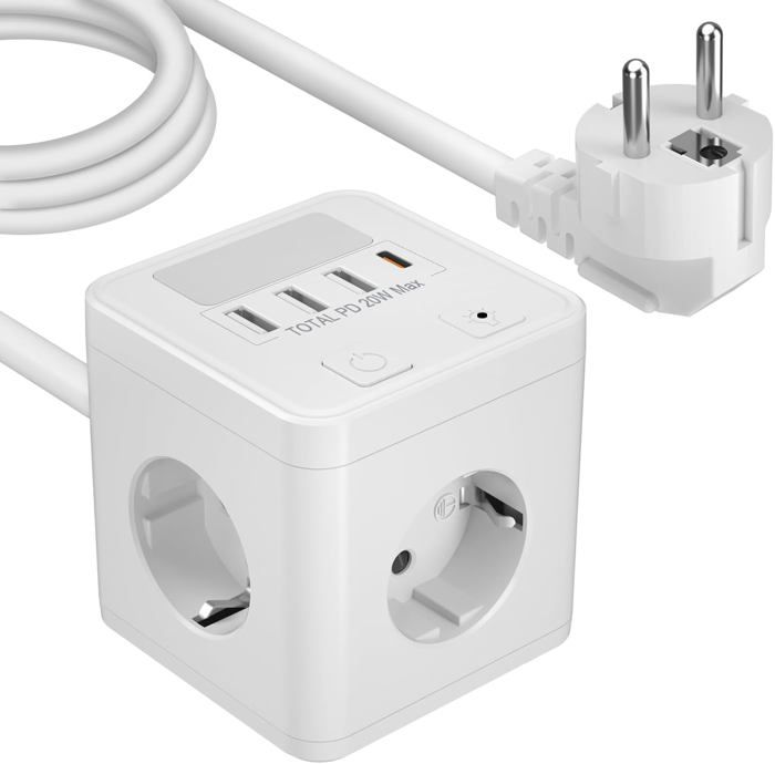 Cube Multiprise Avec Usb C 20 W, Multiprise 4 Prises Avec Usb C Et ...