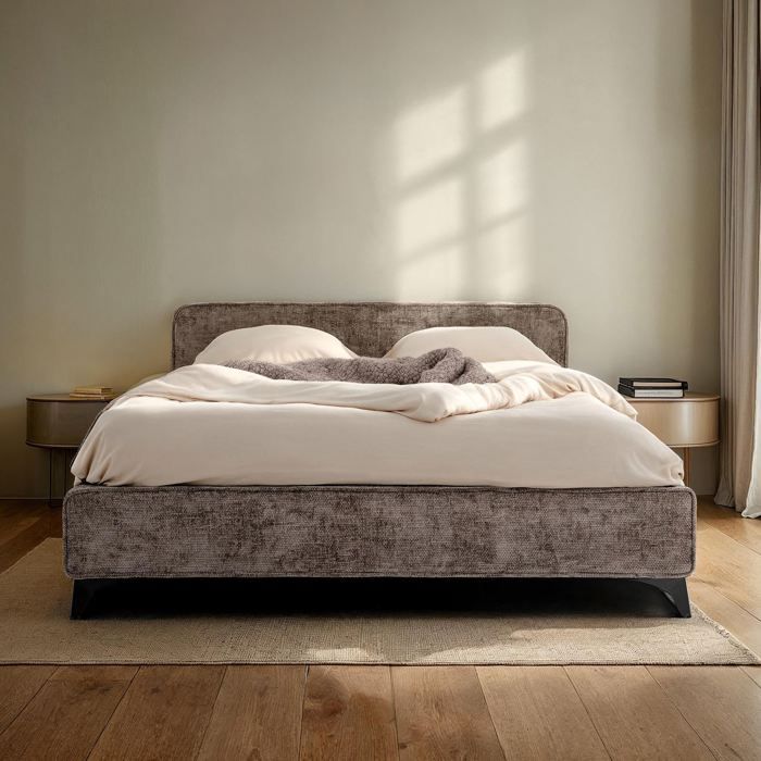 Lit double LEVERDA 140x190 cm, Revêtement en tissu, Lit style moderne ...