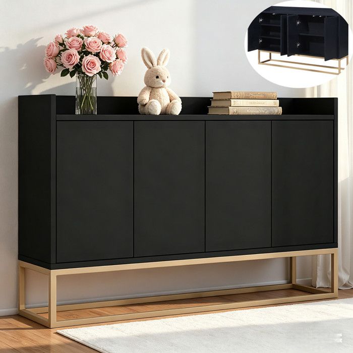 Buffet Noir Moderne avec Étagères Réglables,UTTQEW,Meuble de Salle à ...