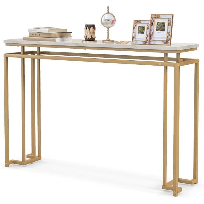 Table Console 120 Cm, Table D'Entrée Fine Avec Plateau En Faux Marbre ...