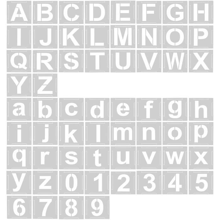 62 pcs Pochoirs Chiffre, Pochoir de Lettres en Plastique Réutilisable Pochoir Alphabet Numéro ...