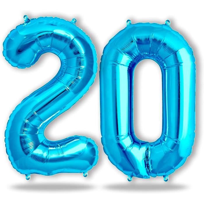 Ballons Anniversaire 20 An Bleu - Gros Ballon Chiffre 20 Numéro 20 ...