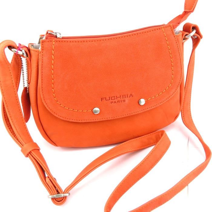Sac bandoulière cuir "Fuchsia" orange Rose - Cdiscount Bagagerie ...