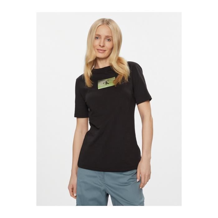 TShirt slim fit patch logo - Calvin klein - Femme Noir - Cdiscount Prêt ...