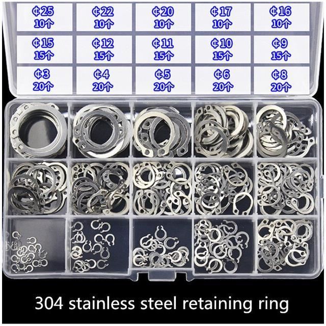 RONDELLE,--Kit'assortiment de bagues de retenue en acier inoxydable 225 ...