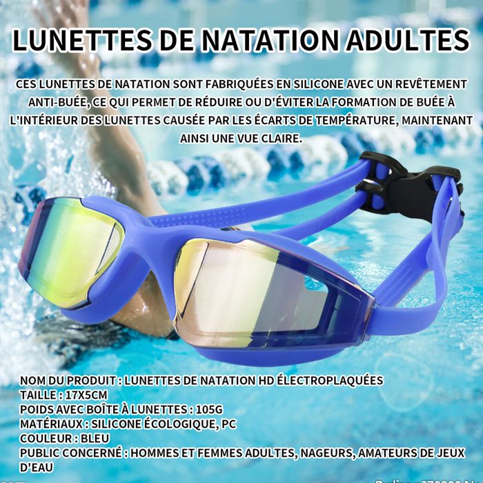 C Lunettes de natation 17x5cm Lunettes de Natation Adultes Anti-UV HD ...