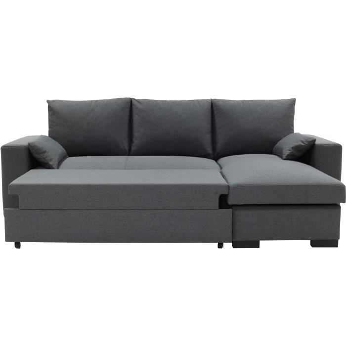 Canapé d'angle convertible - MORGAN - 3 places - Anthracite avec coffre ...