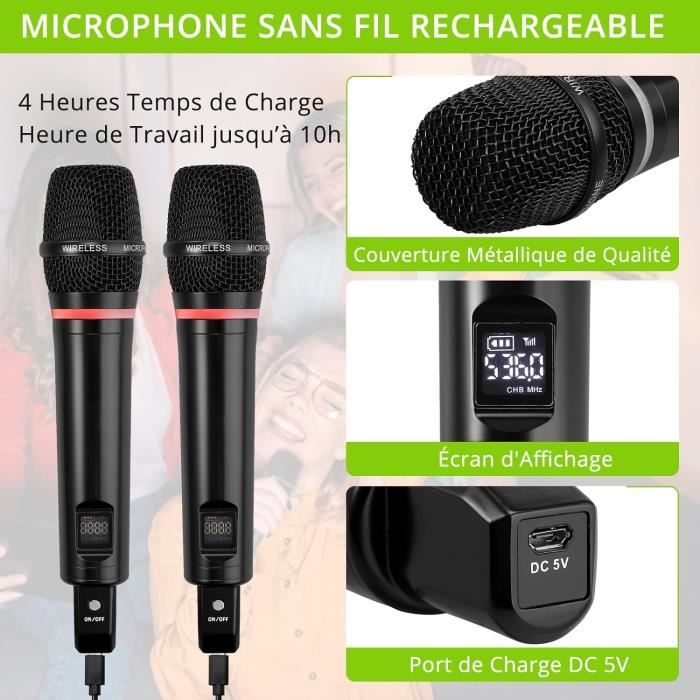 Microphone sans Fil UHF Rechargeable Bluetooth 5.0 Double Micro en ...