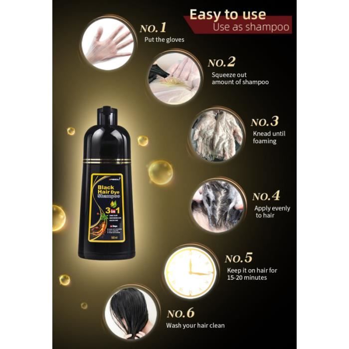 Shampoing colorant Marron, 500ml Shampooing Teinture Instantanée pour ...