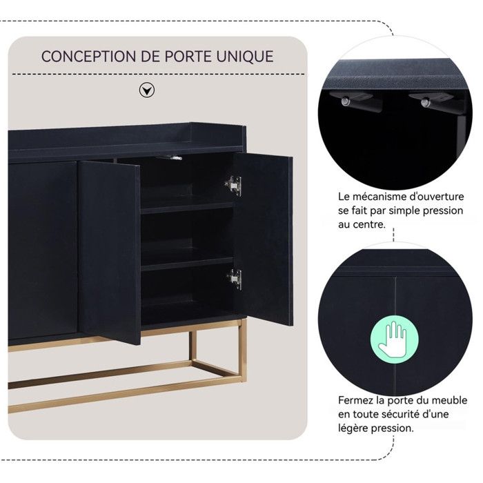 Buffet Noir Moderne avec Étagères Réglables,UTTQEW,Meuble de Salle à ...