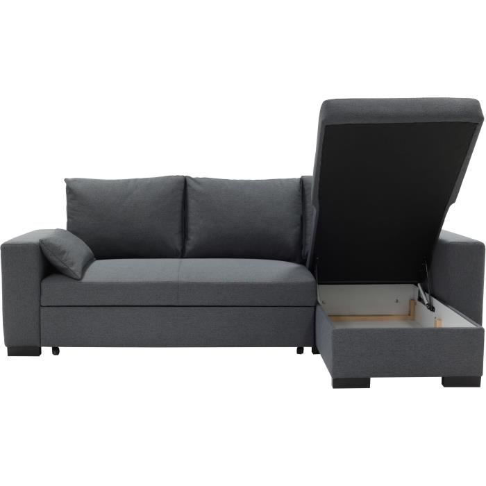 Canapé d'angle convertible - MORGAN - 3 places - Anthracite avec coffre ...
