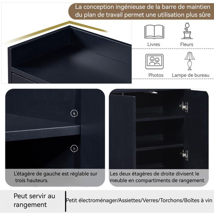 Buffet Noir Moderne avec Étagères Réglables,UTTQEW,Meuble de Salle à ...