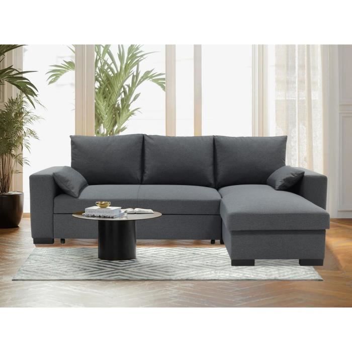 Canapé d'angle convertible - MORGAN - 3 places - Anthracite avec coffre ...