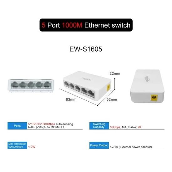 EW-S1605 - Commutateur Poe sans fil pour caméra IP, commutateurs réseau, alimentation Ethernet ...
