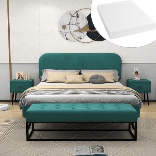 Lit double design moderne de chambre+ 2x table de chevet avec un tiroir ...