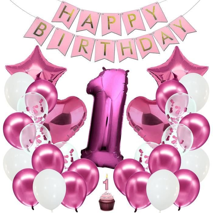 Decoration Anniversaire Fille 1 An Rose - Kit Anniversaire Fille ...