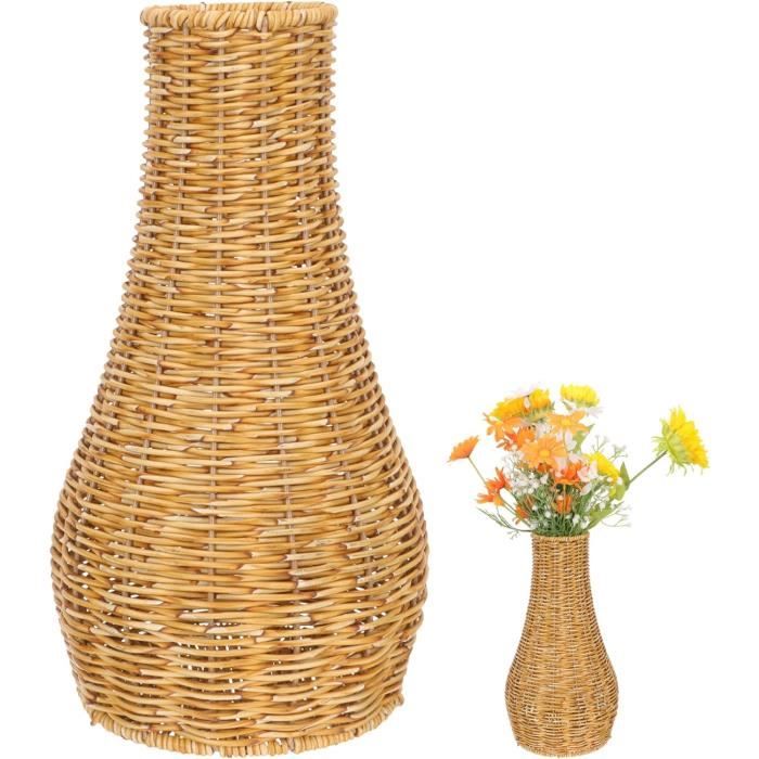 Vase En Rotin Vintage Tissé Vase À Fleur En Osier Long Pot Floral Séché ...