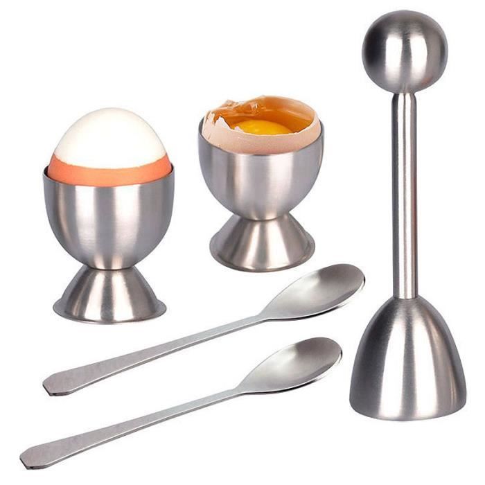 Coquetier - Inox - Ouvre-Oeuf - 2 Cuillères - 2 Coquetiers ...