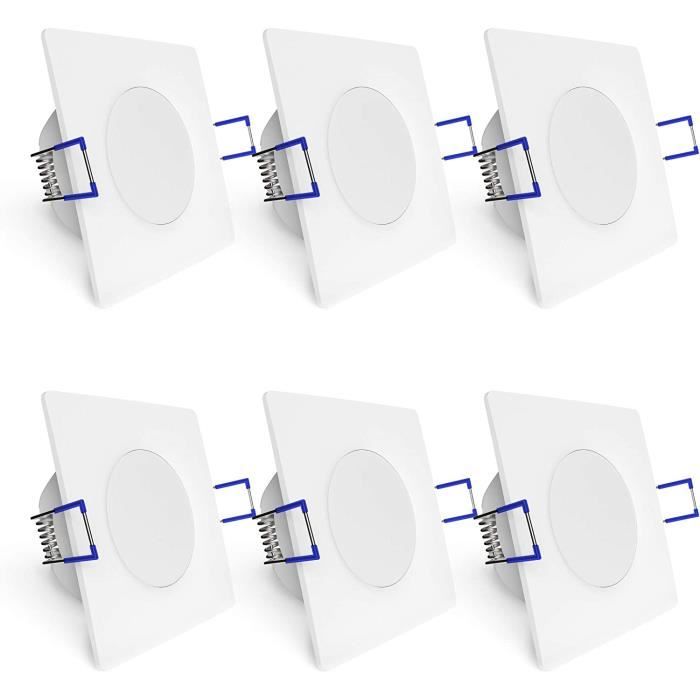 WEEVO Lot de 6 spots encastrables LED pour salle de bain Carrés - 3,5 W Blanc chaud 230 V - IP44 ...