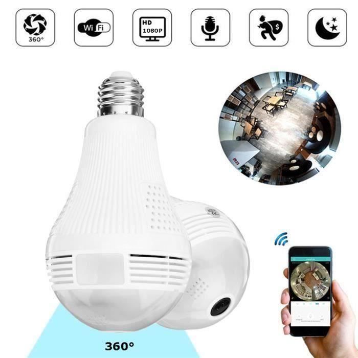 E27 1080P Ampoule Caméra Surveillance Lumière 360 ° Panoramique Wifi ...