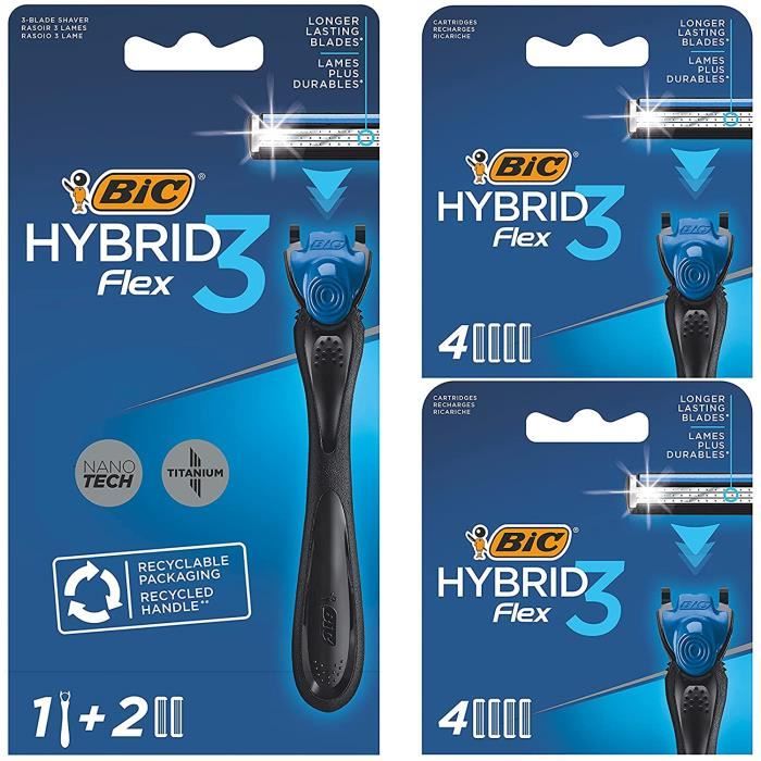 BIC Razors Hybrid Flex Rasoir Rechargeable Homme Manche Plastique ...