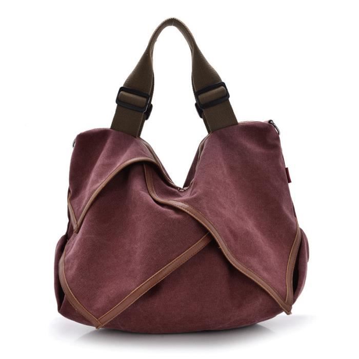 Sac à main - LEOCLOTHO - Rétro - Toile - Rouge - Grande capacité ...