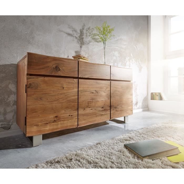 Commode Live-Edge acacia nature 147 cm 3 portes 3 tiroirs buffet ...