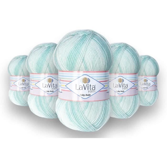 LaVita YarABY BATIK Lot de 5 Pelotes de Laine à Tricoter à la Main 100% ...