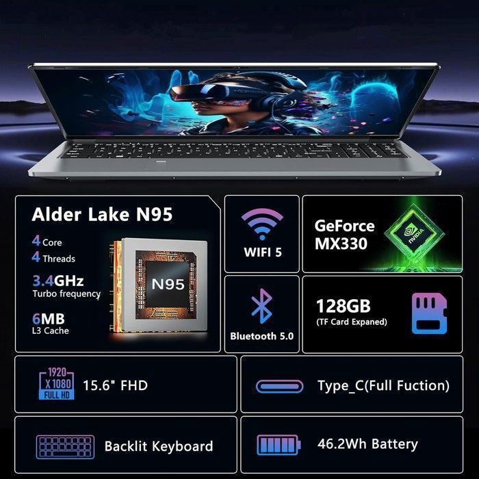 PC portable-NVIDIA GeForce MX330-Intel Alder Lake N95(4 cœurs/4 threads ...