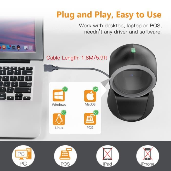 Scanner de codes-barres de bureau, Scanner à détection automatique ...