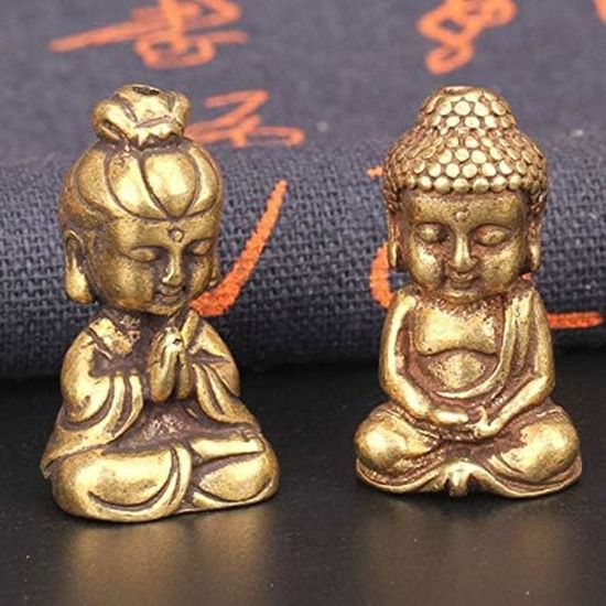Mini Laiton Massif Guan Yin Bouddha Petits Ornements Vintage Cuivre Bouddha Statue Miniature ...