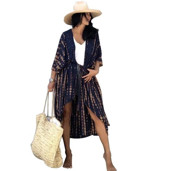 Paréo Longue Cardigan Robe de Plage Femme - Bleu - Taille Unique ...