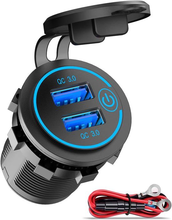 Bleu Double Prise De Chargeur De Voiture USB, Prise USB éTanche 12V / 24V QC 3.0 avec Kit De ...