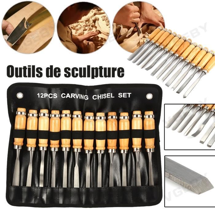 LHE - Ensemble de ciseaux à main de sculpture sur bois 12 pièces outils de gouges de tour ...